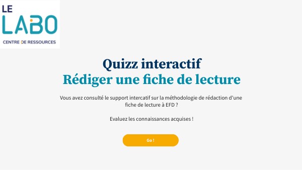 Quiz fiche de lecture - EFD Le Labo