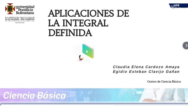 UPB aplicaciones de la integral definida | Genially