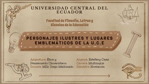 Lugares emblemáticos y Personajes Ilustres de la UCE CAJAS ESTEFANY | Genially