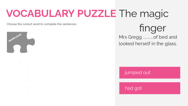Vocabulary puzzle: The Magic Finger (2nd part) | Genially