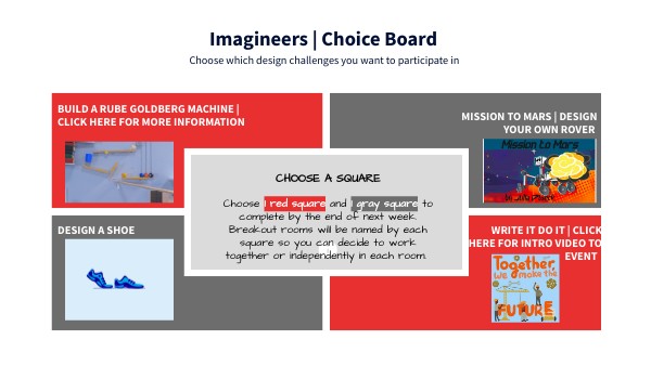 Imagineers | Choice Board | Genially
