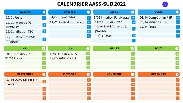 calendrier AASS SUB 2022