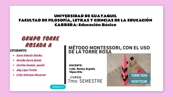 Método Montessori, con el uso de la torre rosa | Genially