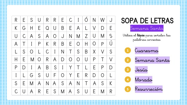 Sopa de letras Semana Santa | Genially
