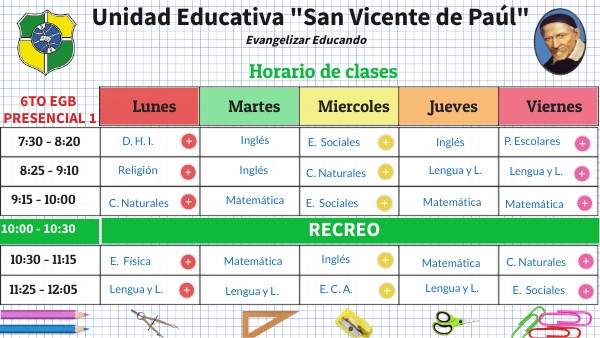 Horario 6to EGB Presencial 1 | Genially