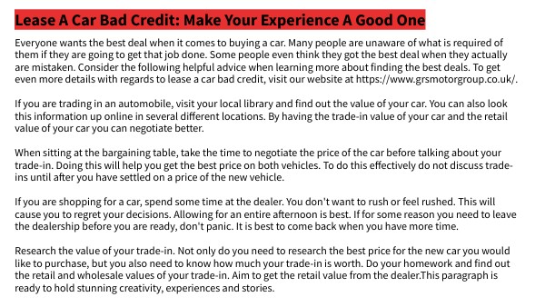 Lease A Car Bad Credit