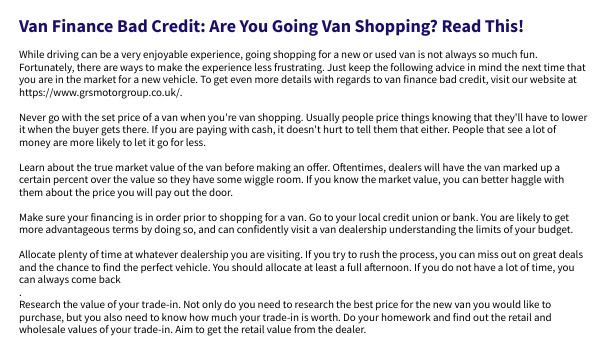 Van Finance Bad Credit