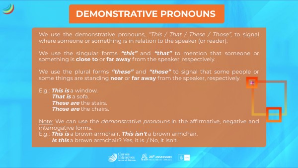 L1 U3 - Focus on Grammar - Demonstrative Pronouns | Genially