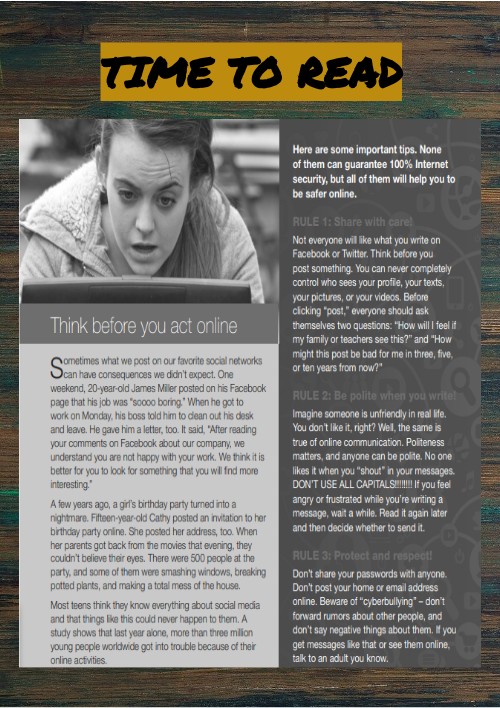 READING THINK BEFORE YOU ACT ONLINE | Genially