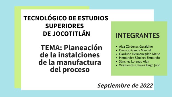 Planeando las instalaciones de la Manufactura del Proyecto | Genially