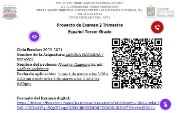 Examen de Español 3er Grado A,B,C.