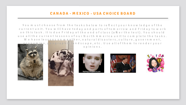 Canada - Mexico - USA Choice Board | Genially
