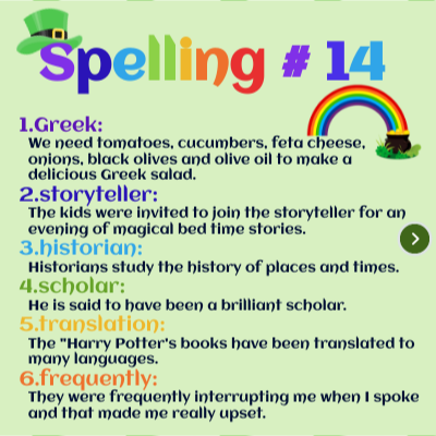 Spelling # 14 6th grades | Genially