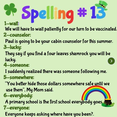 Spelling # 13 5th grades
