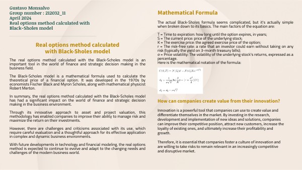 Real options method calculated with Black-Sholes model | Genially