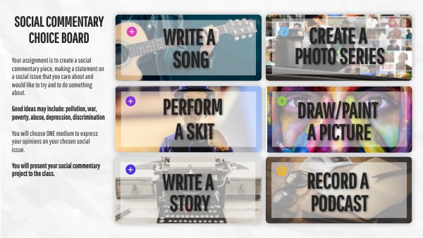 Social Commentary Choice Board