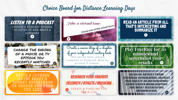 Mrs. Beck's Choice Board #1 | Genially