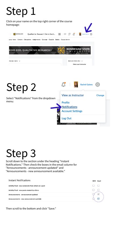 How to enable notifications for announcements in D2L