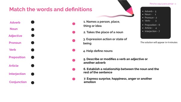 Parts of speech matching | Genially