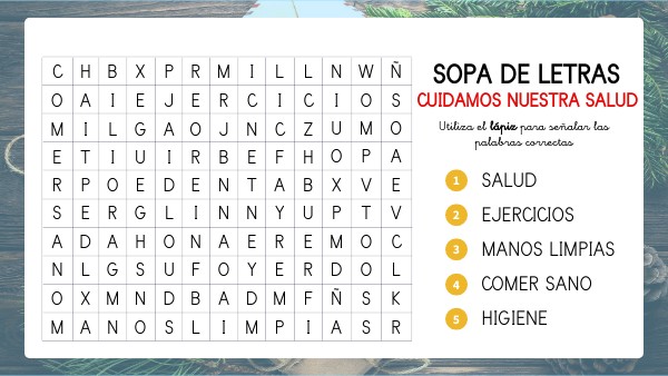 SOPA DE LETRAS-CUIDAMOS NUESTRA SALUD | Genially
