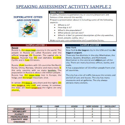 Ingles - SPEAKING ASSESSMENT ACTIVITY SAMPLE 2 | Genially