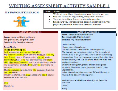 Ingles - WRITING SAMPLE 1 | Genially