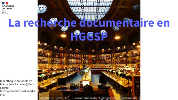 Présentation de la Formation "La recherche documentaire en HGGSP" | Genially