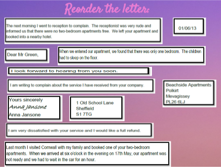 Formal Letters - Re-order the Letter