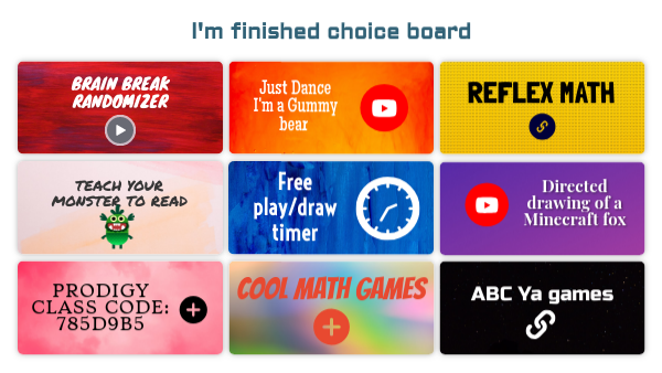 early finisher choice board