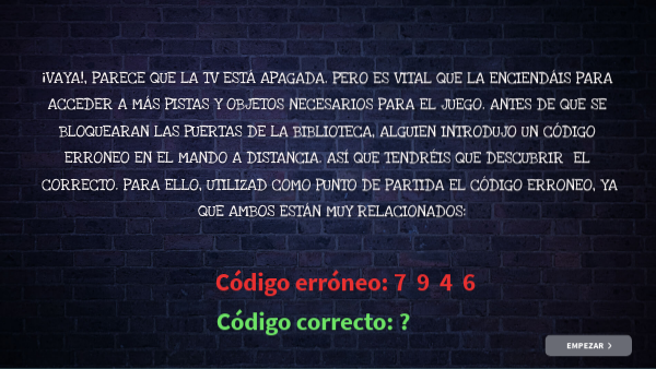 Código encendido TV - Escape room MNA