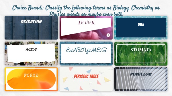 Classifying science words | Genially