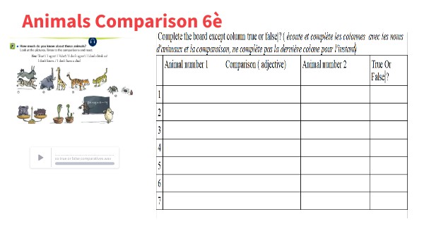 animal comparison true or false? | Genially