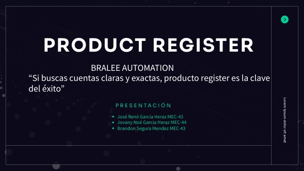 PRODUCT REGISTER | Genially