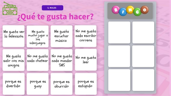 Bingo Y7 Qué te gusta hacer | Genially