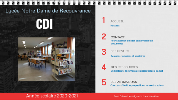 LE CDI DU LYCEE NOTRE DAME DE RECOUVRANCE | Genially