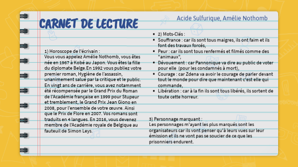 Carnet de lecture - Amélie Nothomb | Genially