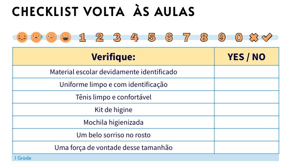 Check list- Volta às aulas