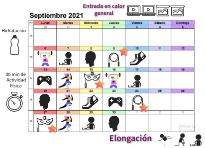 Calendario de actividad física.