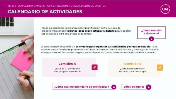 H5- Calendario de actividades para estudiantes