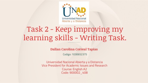 Task 2 - Keep improving my learning skills. Writing Task. | Genially