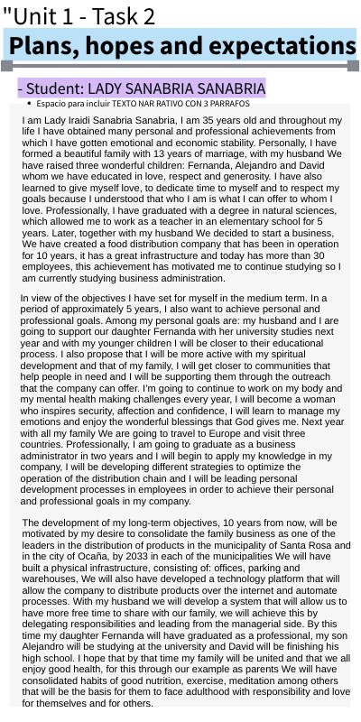 Unit 1 - Task 2 Plans, hopes and expectations