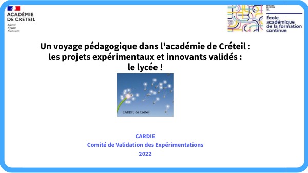 CVE 2022 projets validés : lycée | Genially