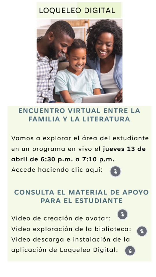 Invitación Loqueleo Digital Familias Jueves 13 de abril