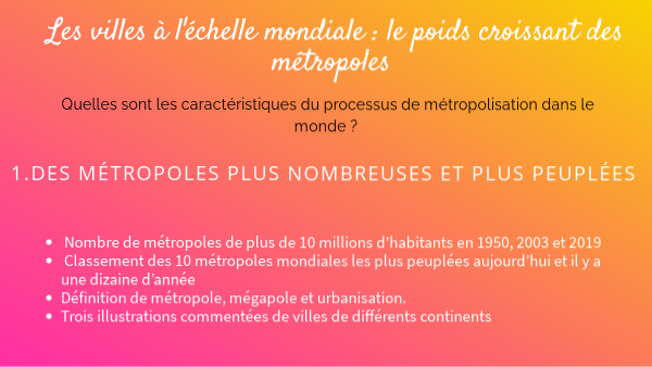 Des métropoles plus nombreuses et plus peuplées | Genially
