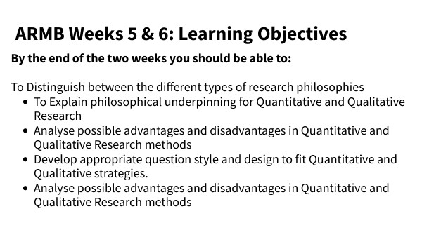 ARMB: Week 4& 5 Learning Objectives | Genially