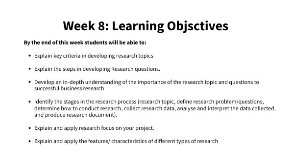 ARMB: Week 8 Learning Objectives