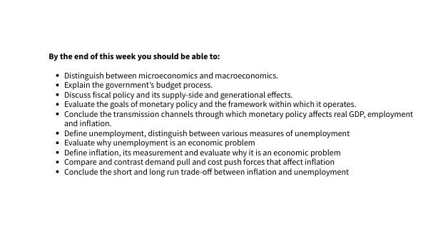 Eco: Week 6 Learning Objectives