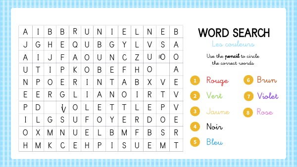 WORD SEARCH: les couleurs