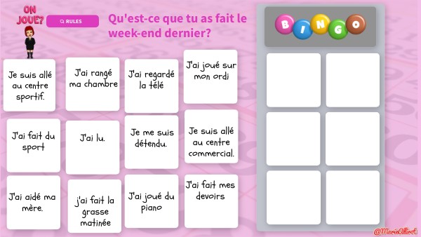Bingo Le week-end dernier | Genially