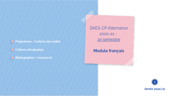 DAES-CP Alternance - Programme S2 20-21 | Genially